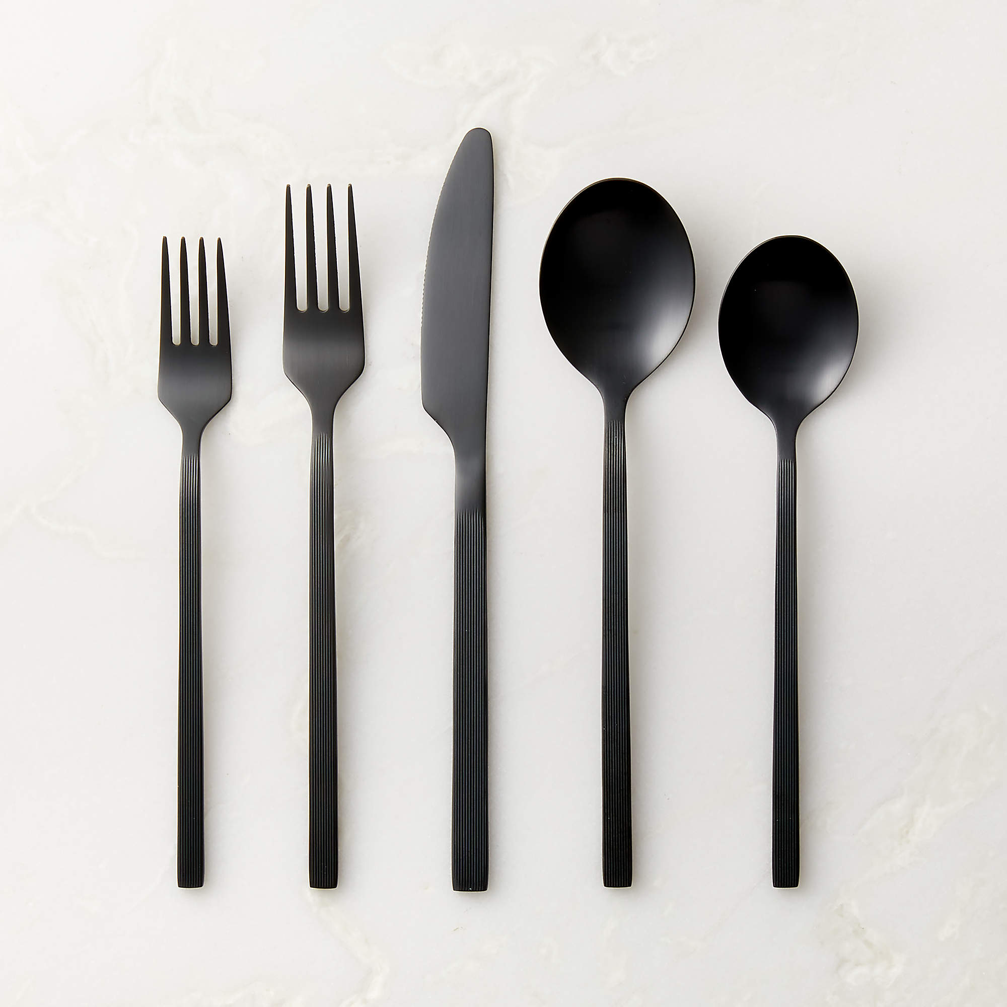 Parallel 20-Piece Brushed Black Flatware Set + Reviews | CB2