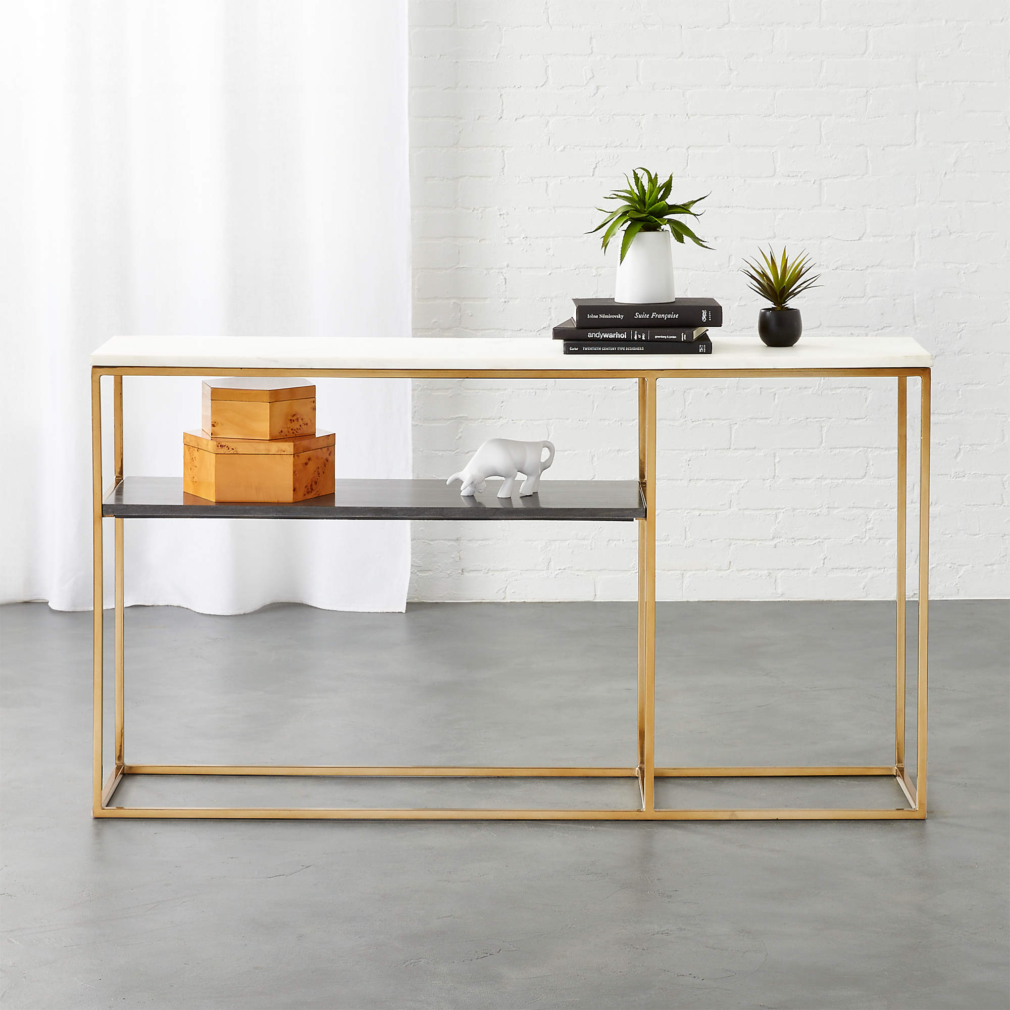 2-Tone Modern Brass and Marble Console Table + Reviews | CB2