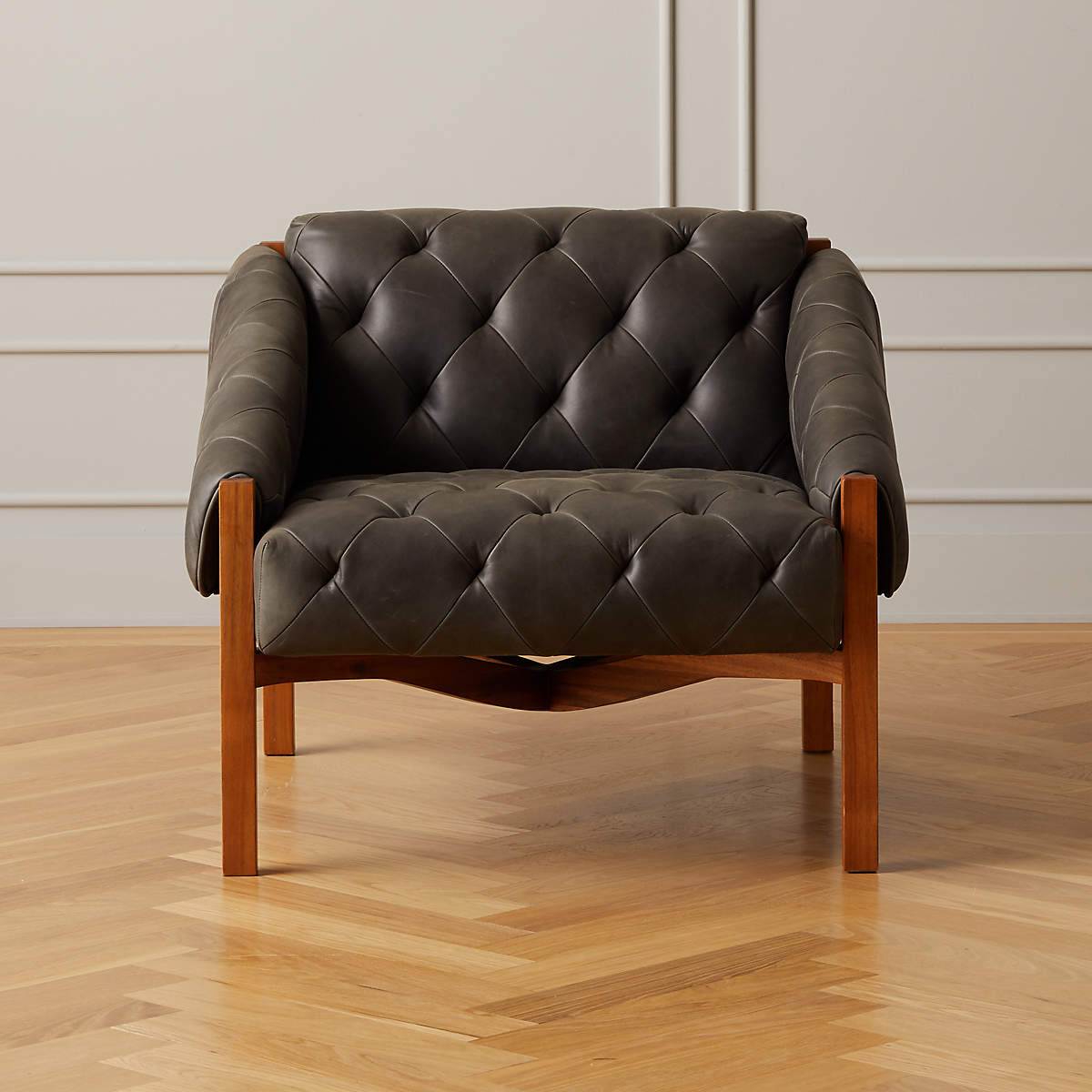 Abruzzo Charcoal Leather Tufted Chair + Reviews | CB2 Canada