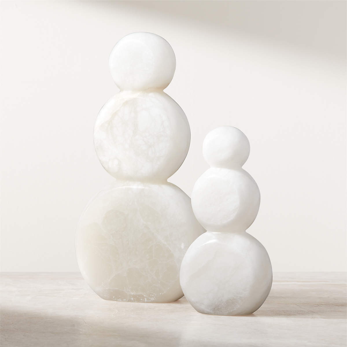 White Alabaster Stone Holiday Snowman | CB2