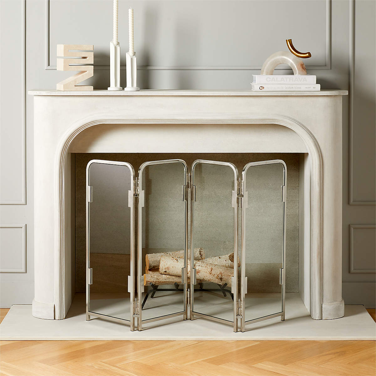 Amos Polished Nickel Fireplace Screen | CB2