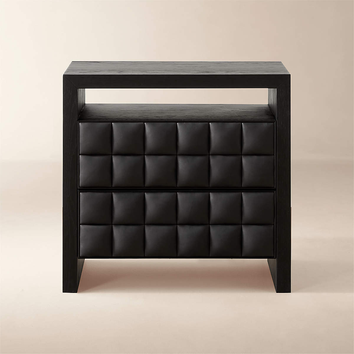 Apollo 2-Drawer Black Leather and Wood Nightstand + Reviews | CB2
