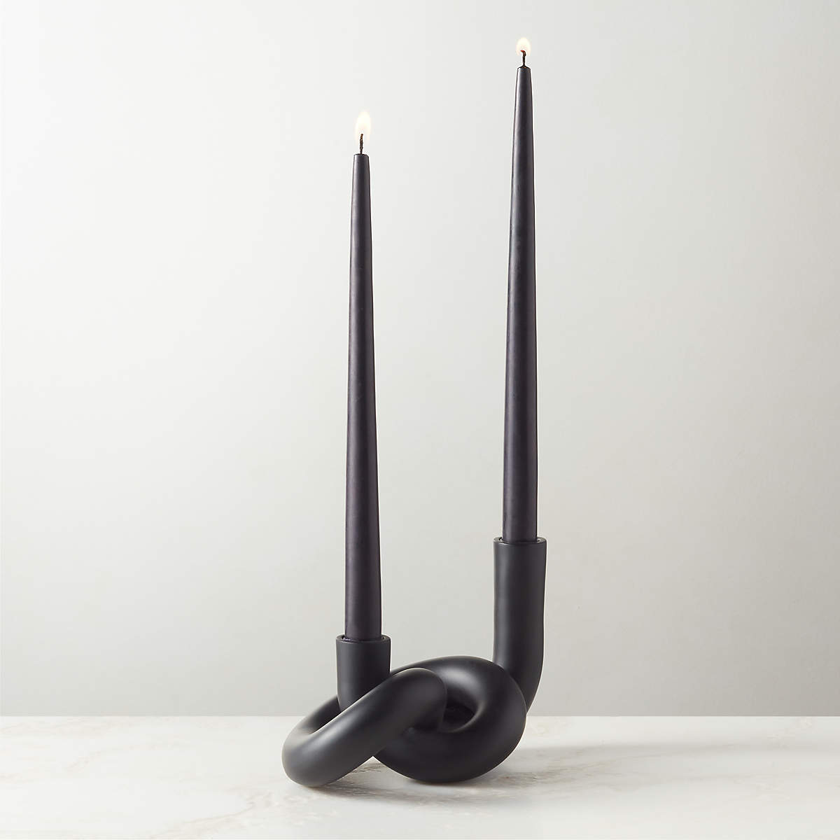 Asha Modern Black Cement Knotted Double Modern Taper Candle Holder ...