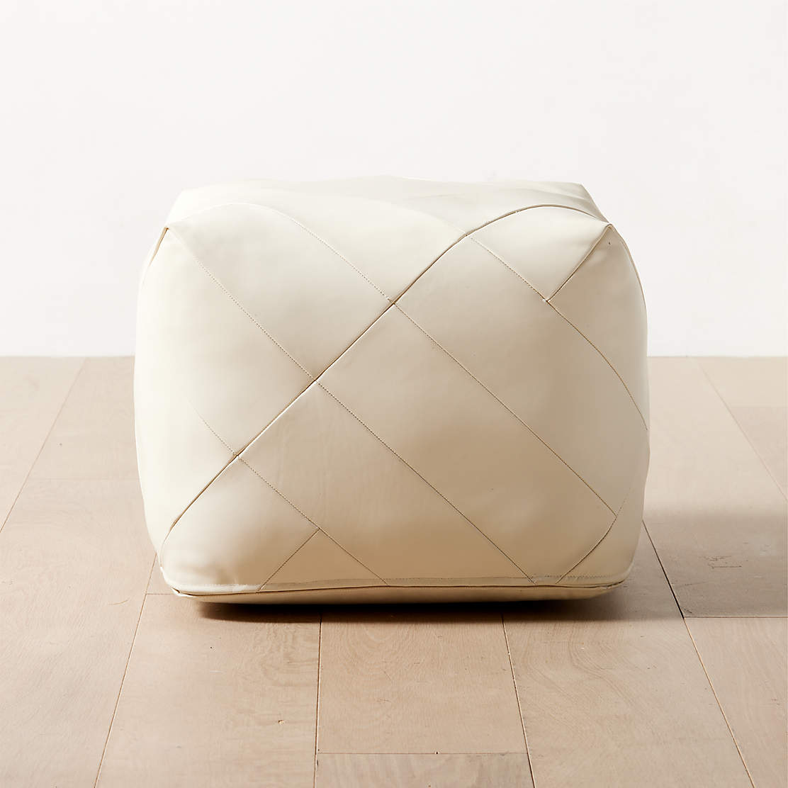 Wool White Pouf + Reviews | CB2