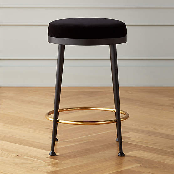 Wrapped Modern Black Leather Counter Stool + Reviews | CB2