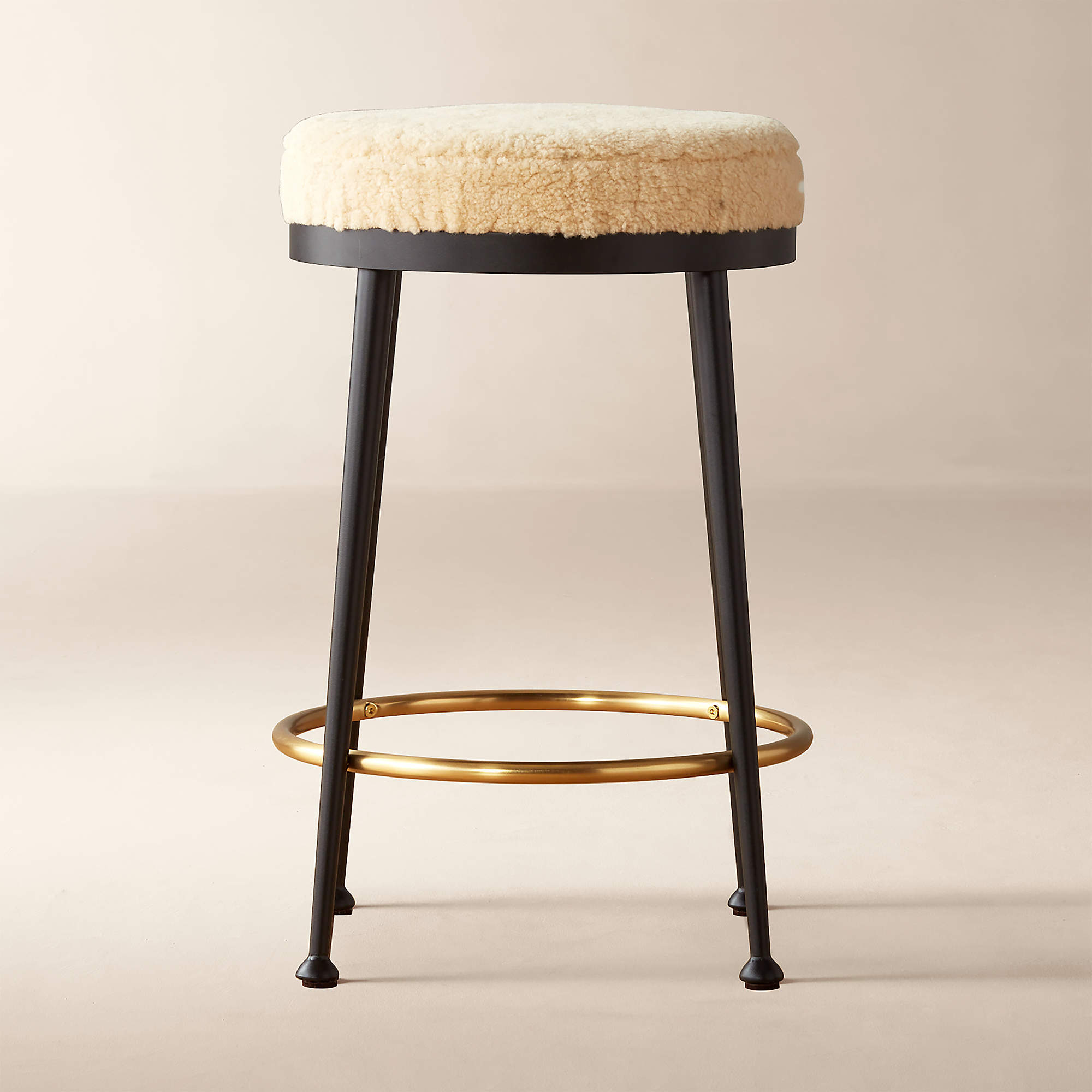Atlas Shearling White Counter Stool + Reviews | CB2