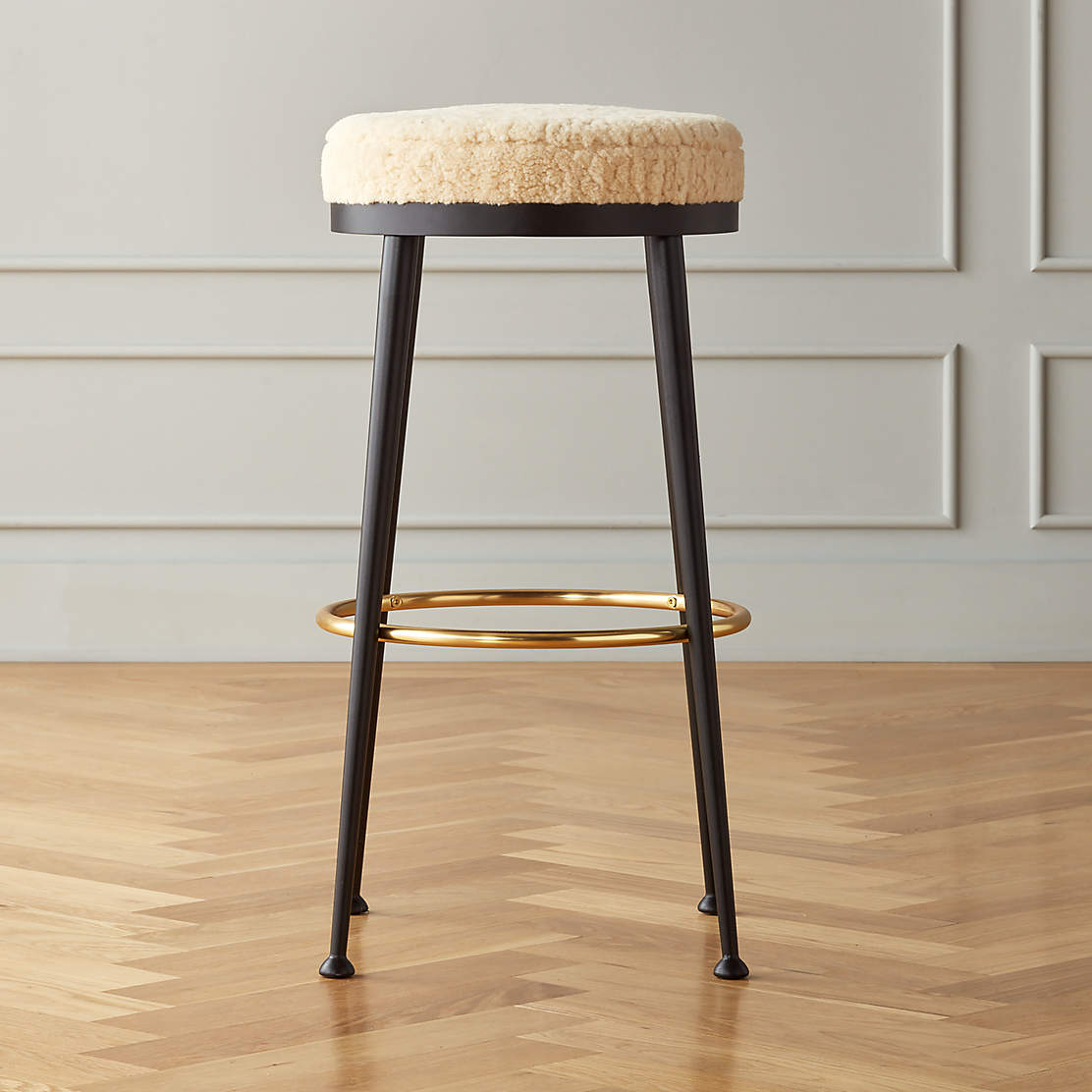 Atlas Shearling White Counter Stool + Reviews | CB2