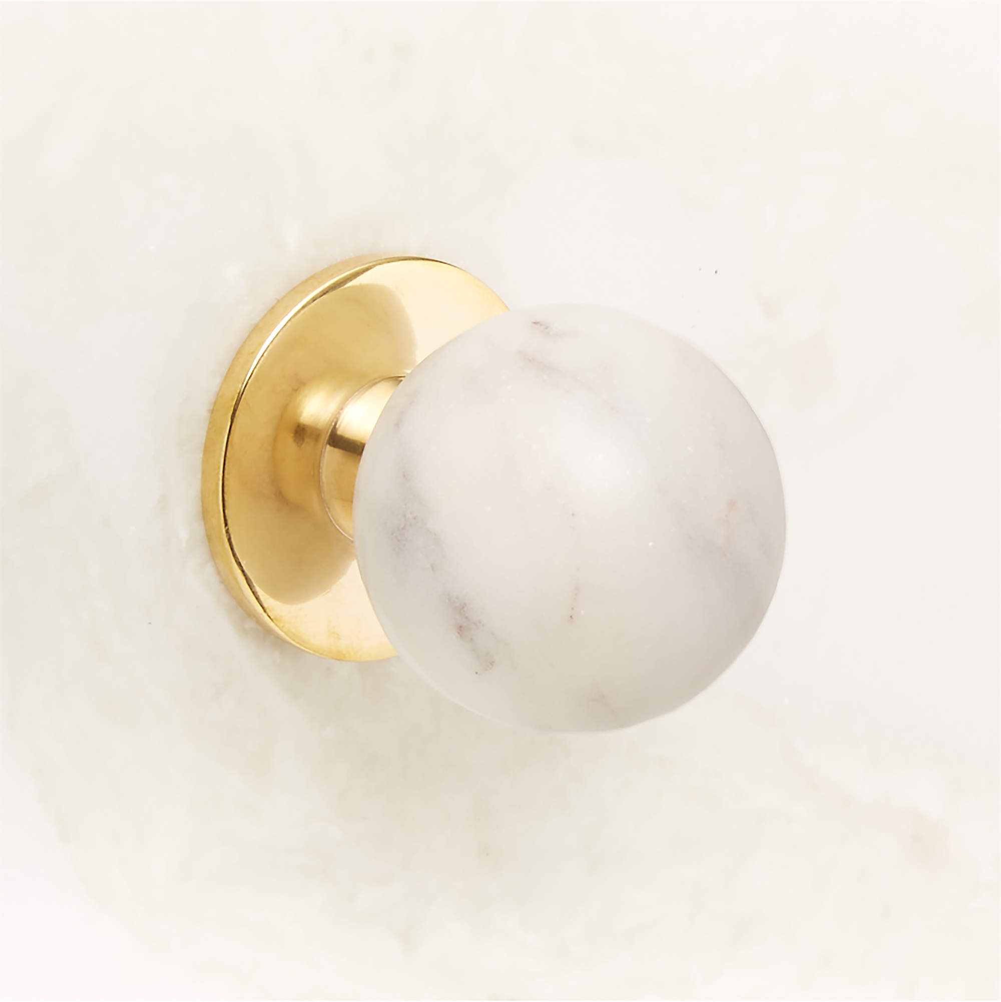 Avery Unlacquered Brass and Carrara Marble Knob 1.25'' + Reviews | CB2