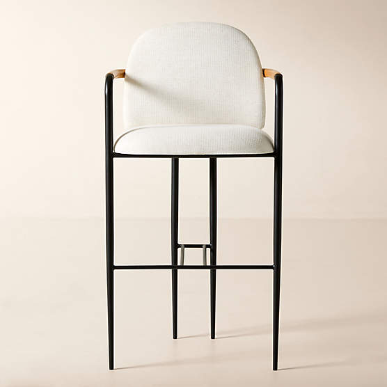 Avont Upholstered White Performance Fabric Metal Bar Stool Set of 2 ...
