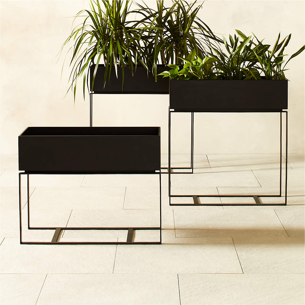 Baros Black Metal Outdoor Raised Planters | CB2 Canada
