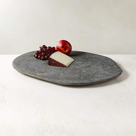 Alvize Round Grey Ceramic Serving Platter with Crackle Glaze + Reviews | CB2
