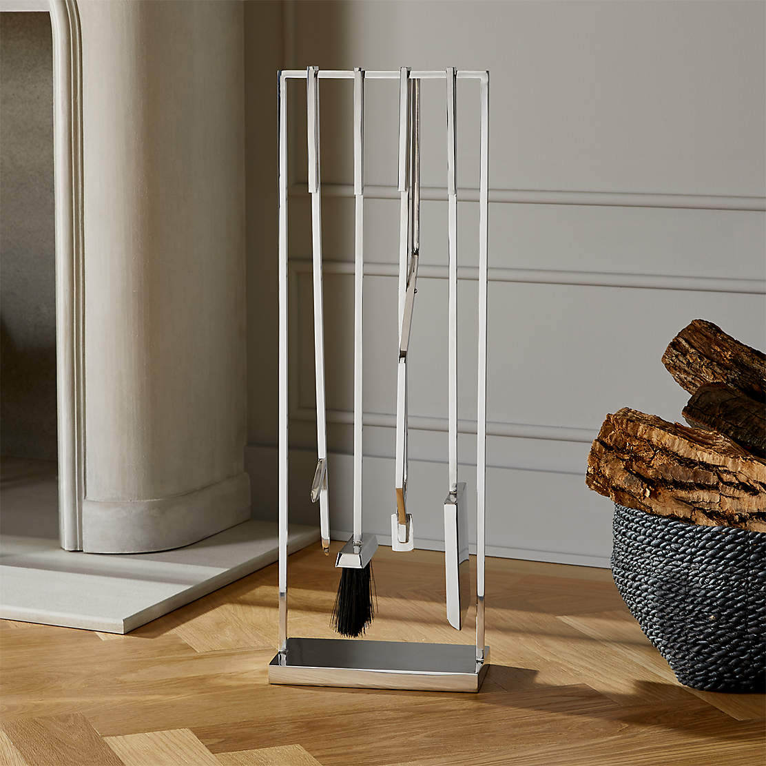 4-Piece Bend Raw Steel Standing Fireplace Tool Set + Reviews | CB2