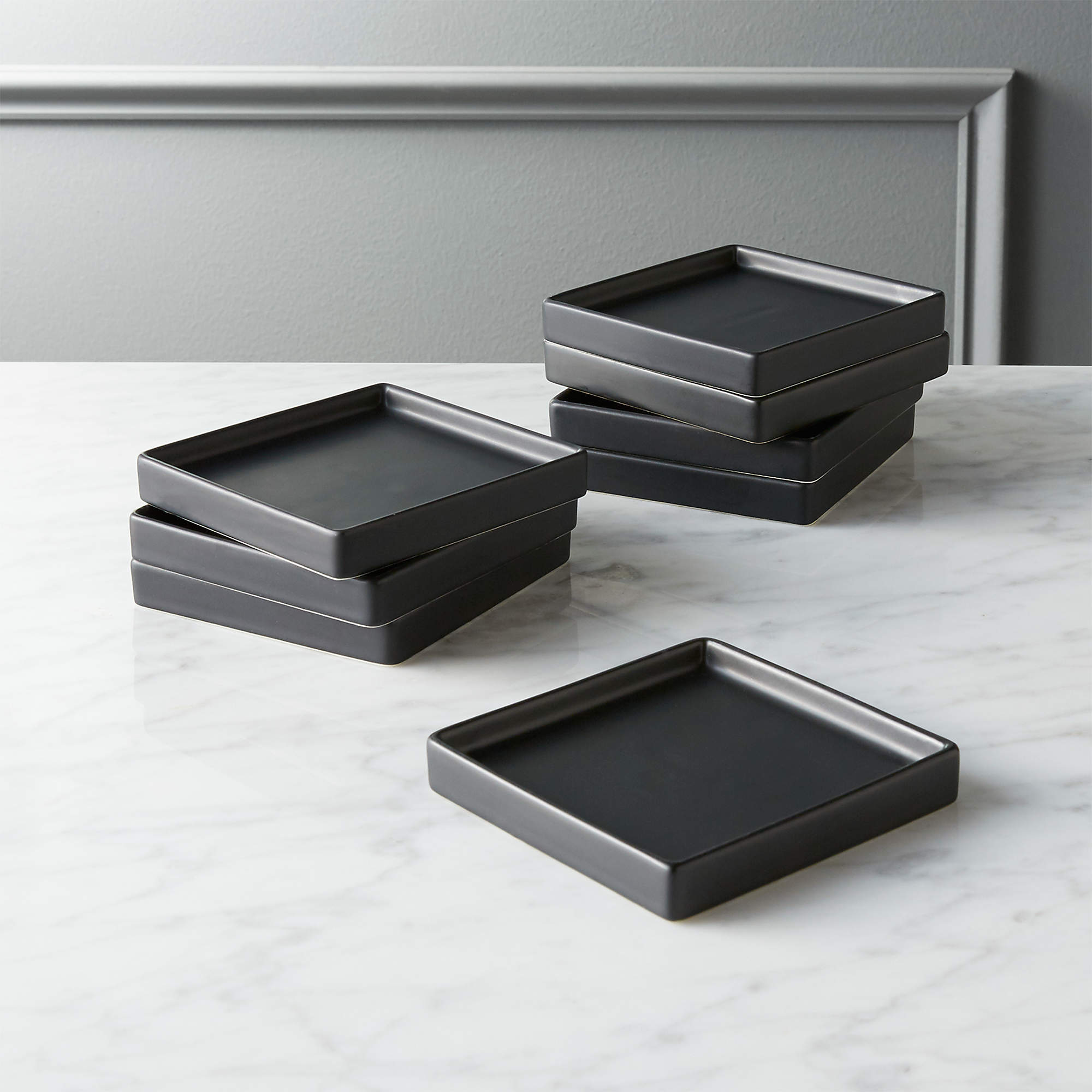 Bento Modern Square Modern Black Appetizer Plate Set of 8 + Reviews | CB2
