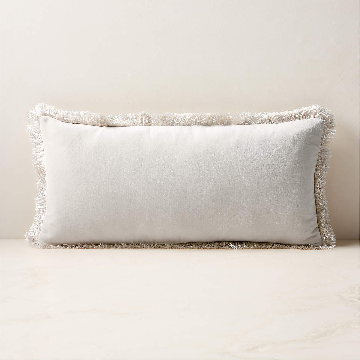 Bettie Warm White Velvet Lumbar Pillow with Feather-Down Insert 23''x11 ...