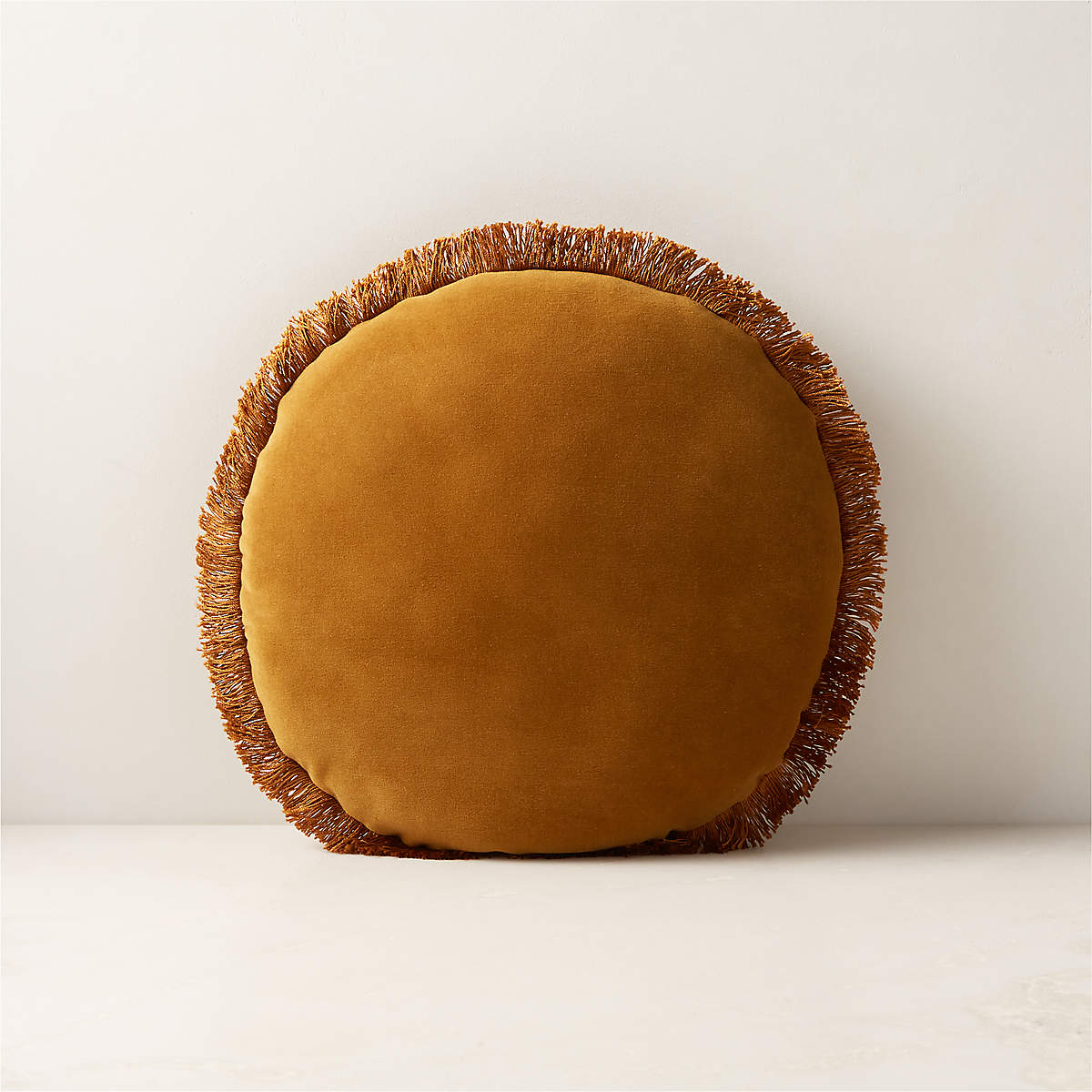 Bettie Tapenade Yellow Velvet Round Throw Pillow 16" + Reviews | CB2
