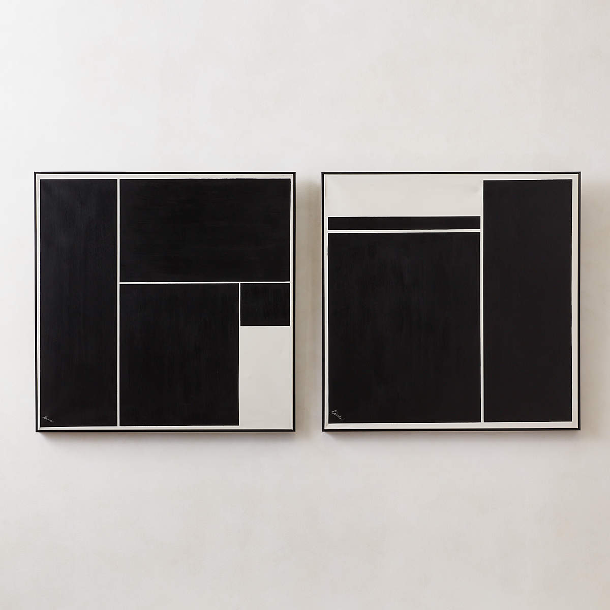 'Black Blocks' Framed Modern Abstract Painting Set of 2 + Reviews | CB2 ...