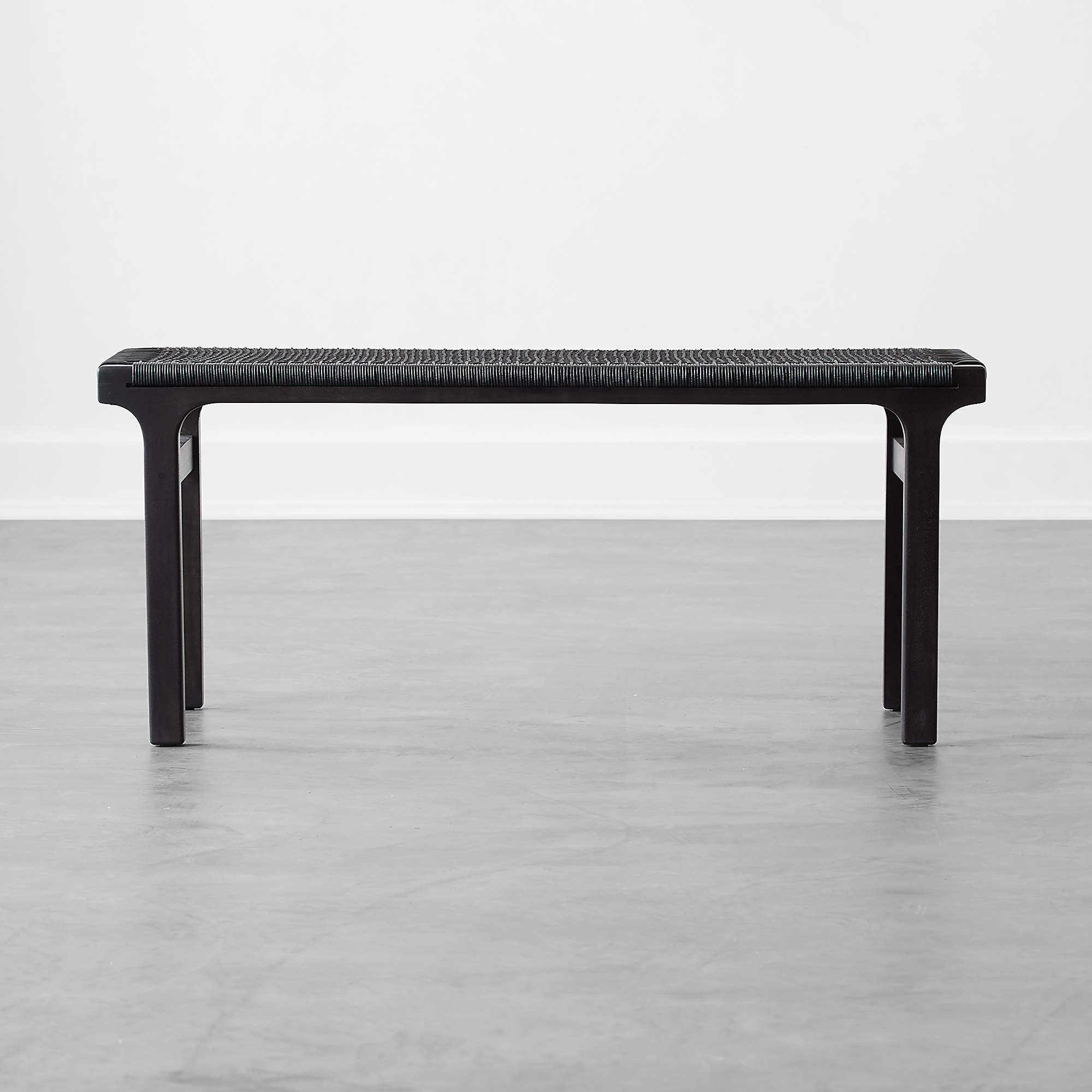 Small Black Leather Woven Bench | CB2