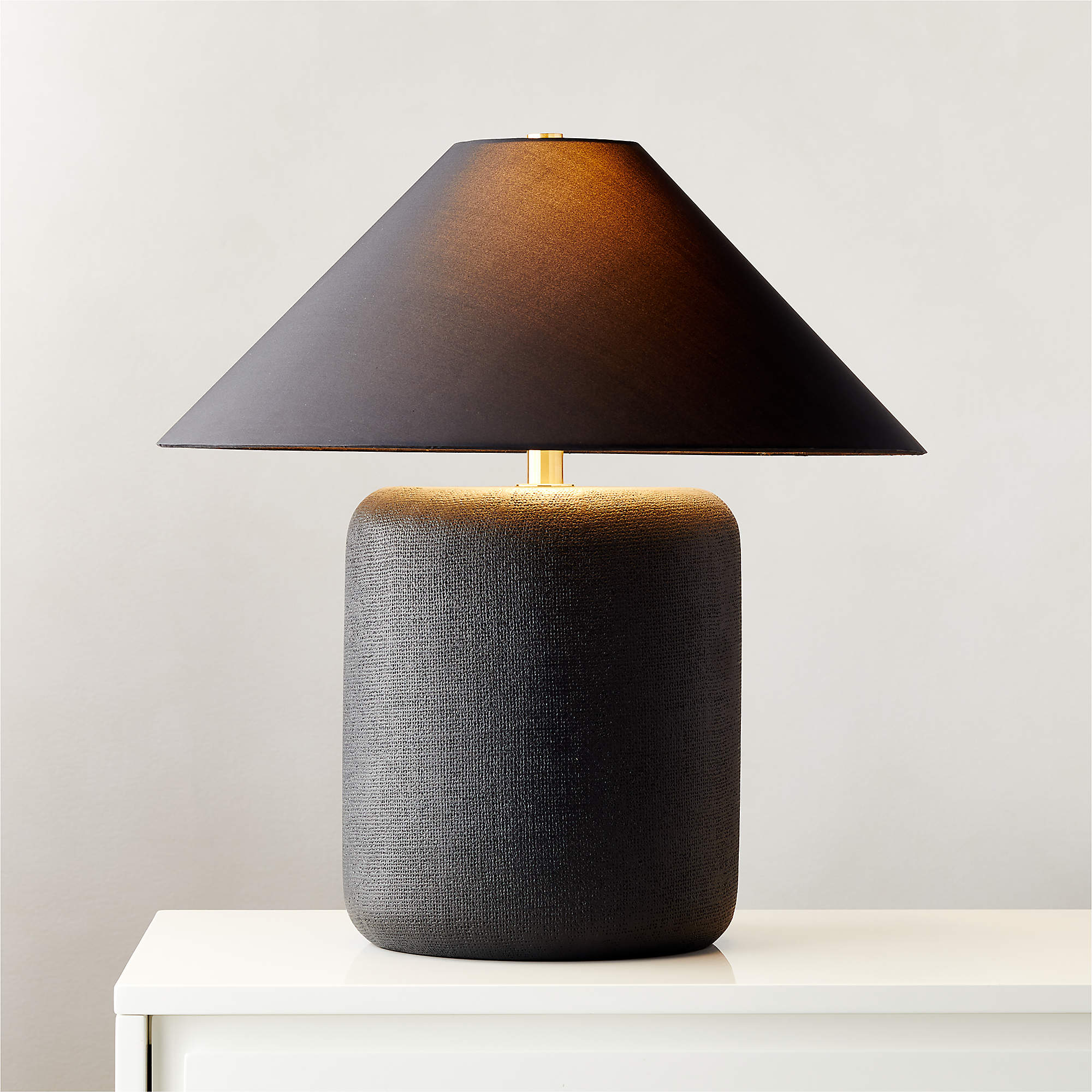 Block Black Lacquered Linen Table Lamp + Reviews | CB2