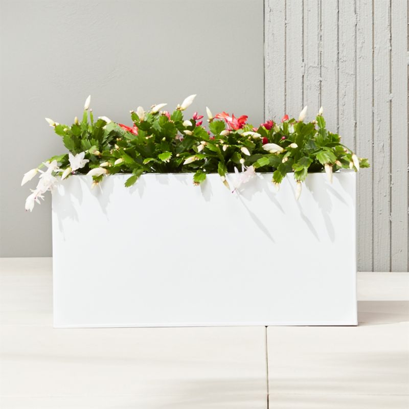 Blox Modern White Metal Outdoor Planter Wide + Reviews | CB2