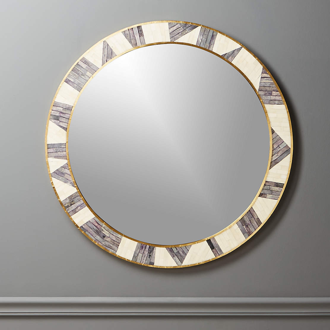 Caraway Round Bone Inlay Wall Mirror 36" + Reviews | CB2