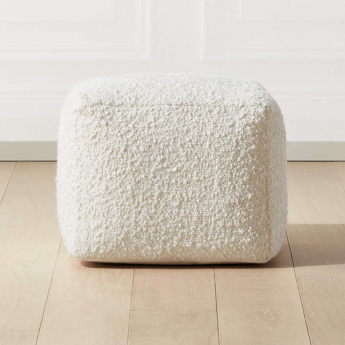 Boucle Ivory White Pouf + Reviews | CB2 Canada