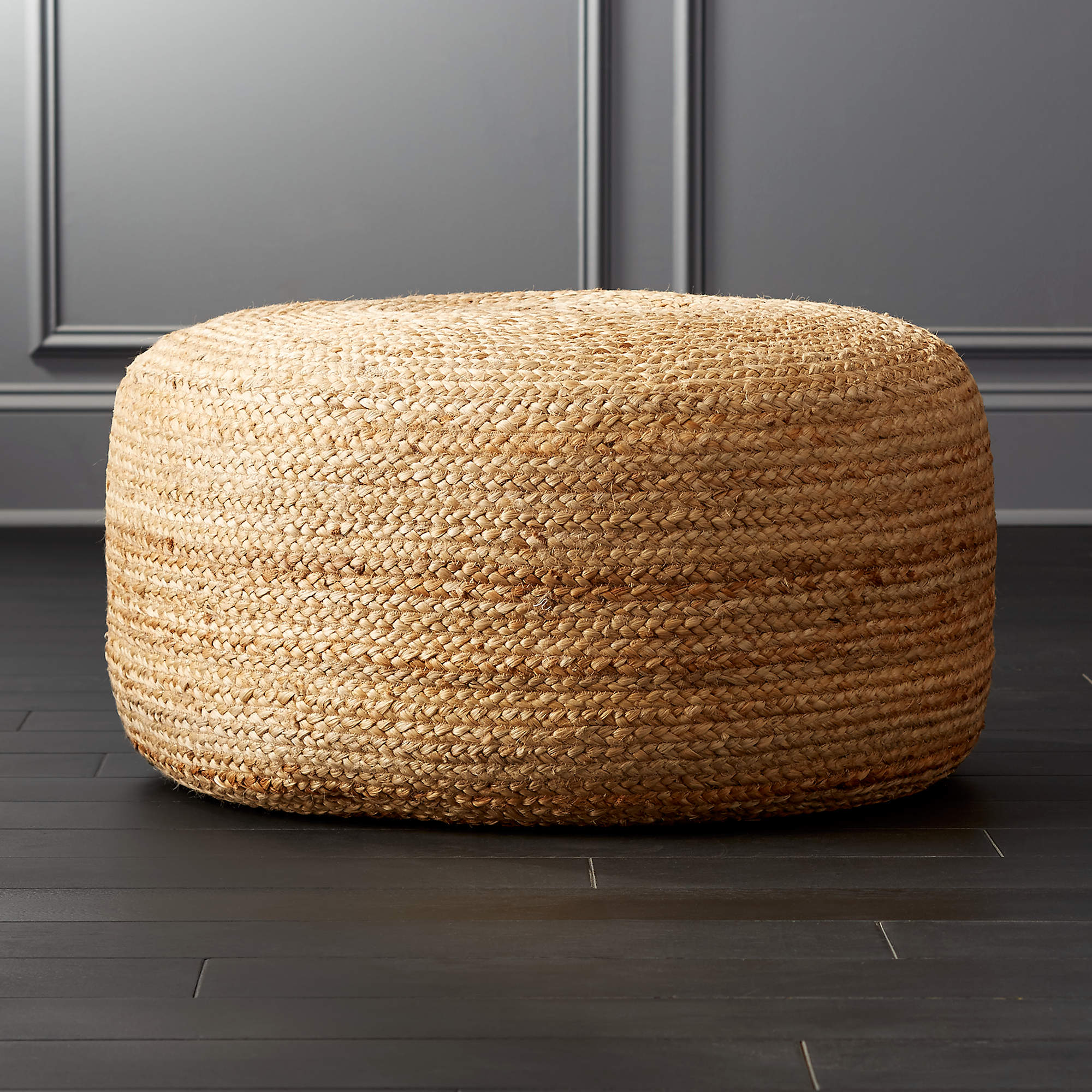 Braided Natural Jute Pouf Large 30" + Reviews | CB2