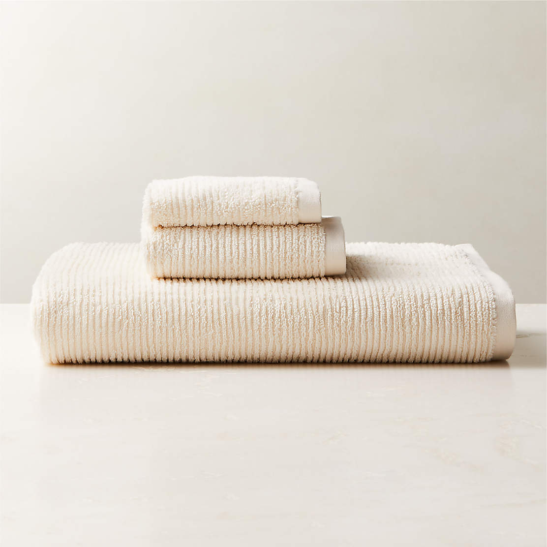 Brooks Ribbed Organic Cotton Warm White Bath Towel Set + Reviews | CB2