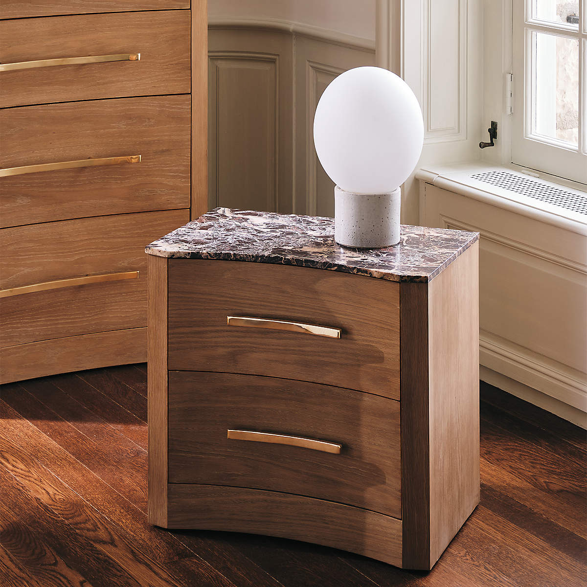 Kingsbury Tall 4-Drawer Curved Oak Wood Dresser with Marble Top ... Kingsbury Tall 4-Drawer Curved Oak Wood Dresser with Marble Top ...