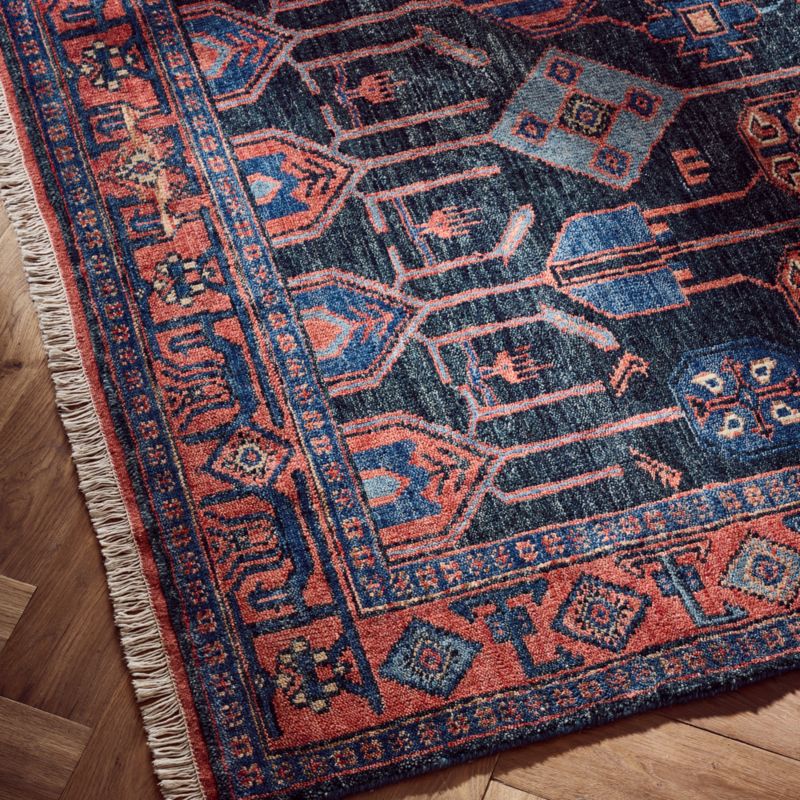 Eros Hand-Knotted Red and Blue Area Rug 6'x9' + Reviews | CB2