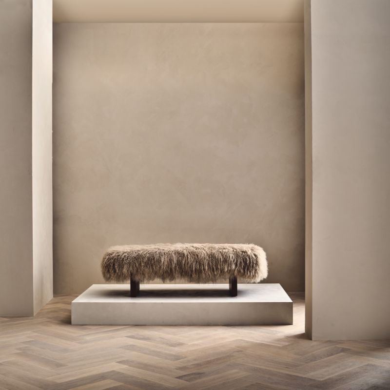 Socca 67'' Taupe Sheepskin Upholstered Bench + Reviews | CB2