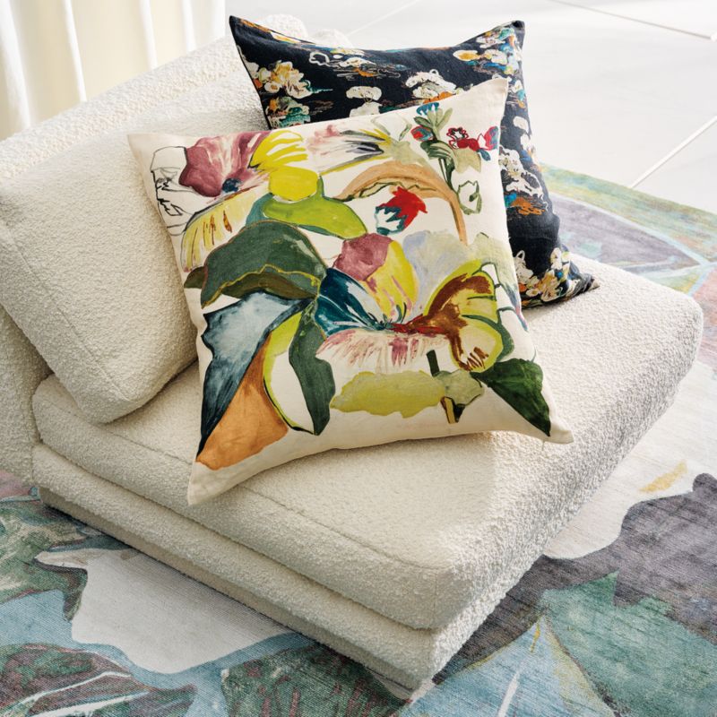 Jungle Modern Floral Linen Throw Pillow with Feather Down Insert 23 ...