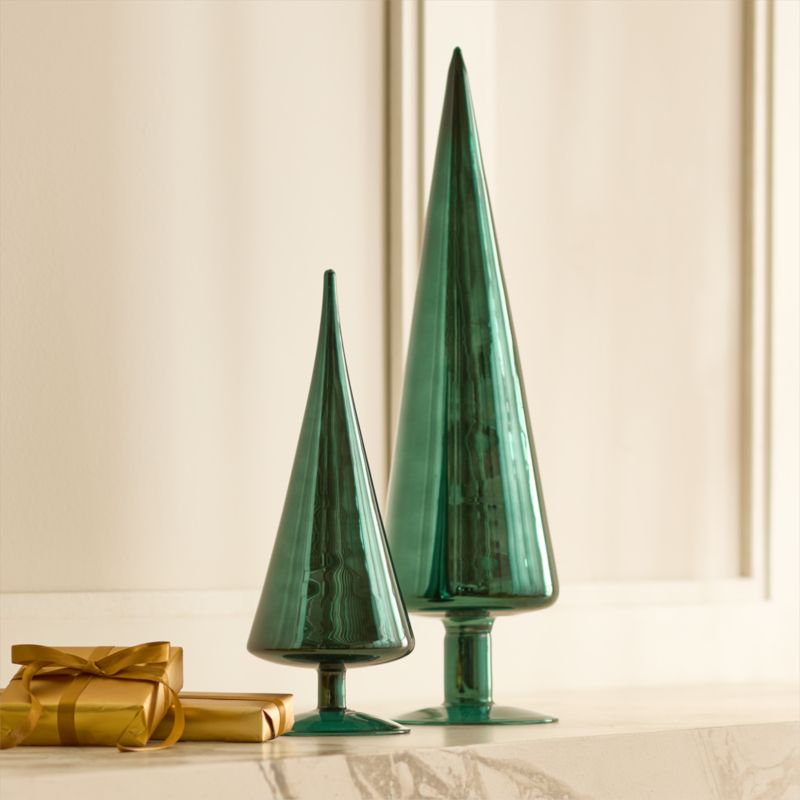 Paz Green Glass Christmas Tree Figures Set of 2 | CB2