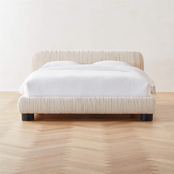 Kamari Oak Wood and Ivory Upholstered Queen Bed | CB2 Canada
