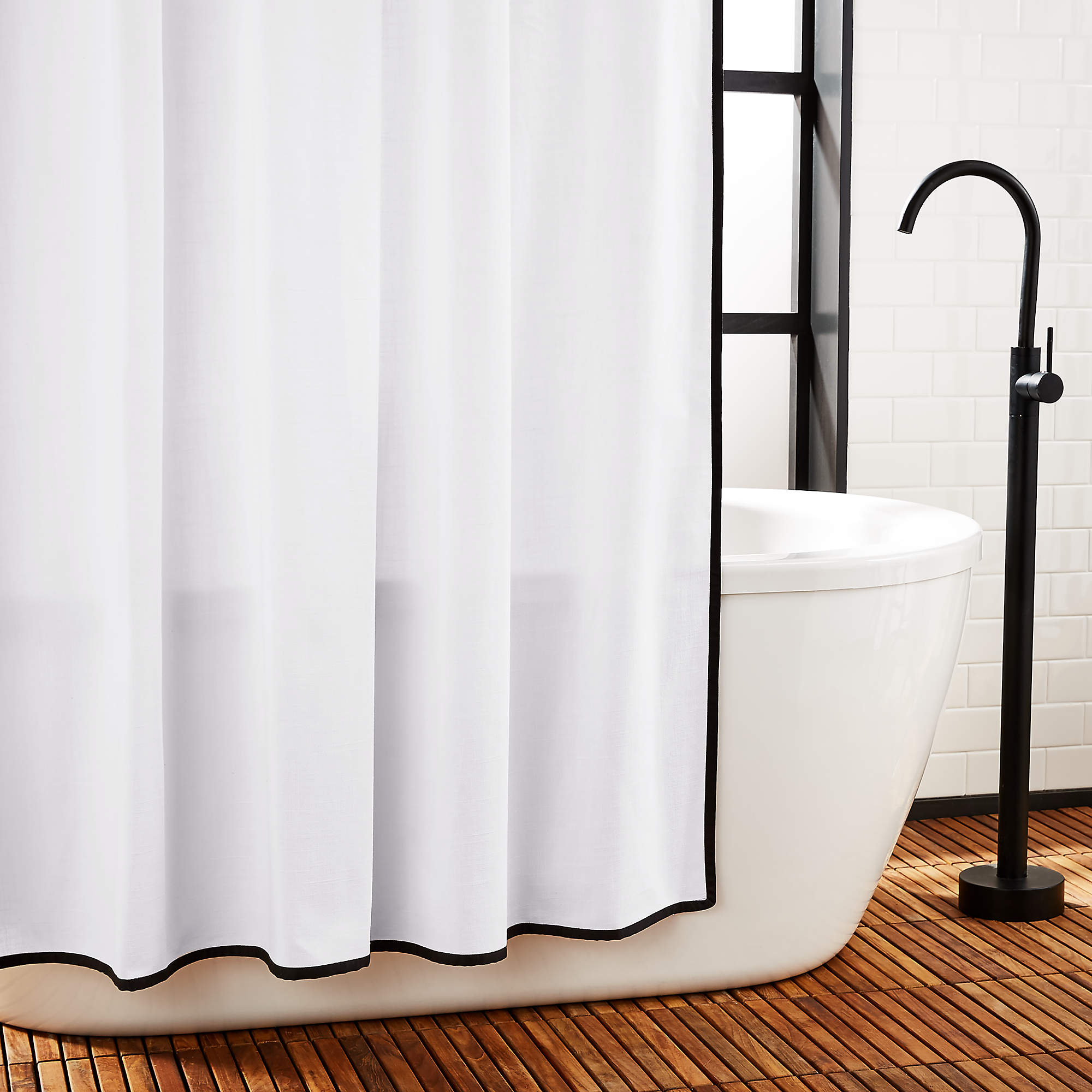 Capri Black Border Shower Curtain 84" + Reviews | CB2