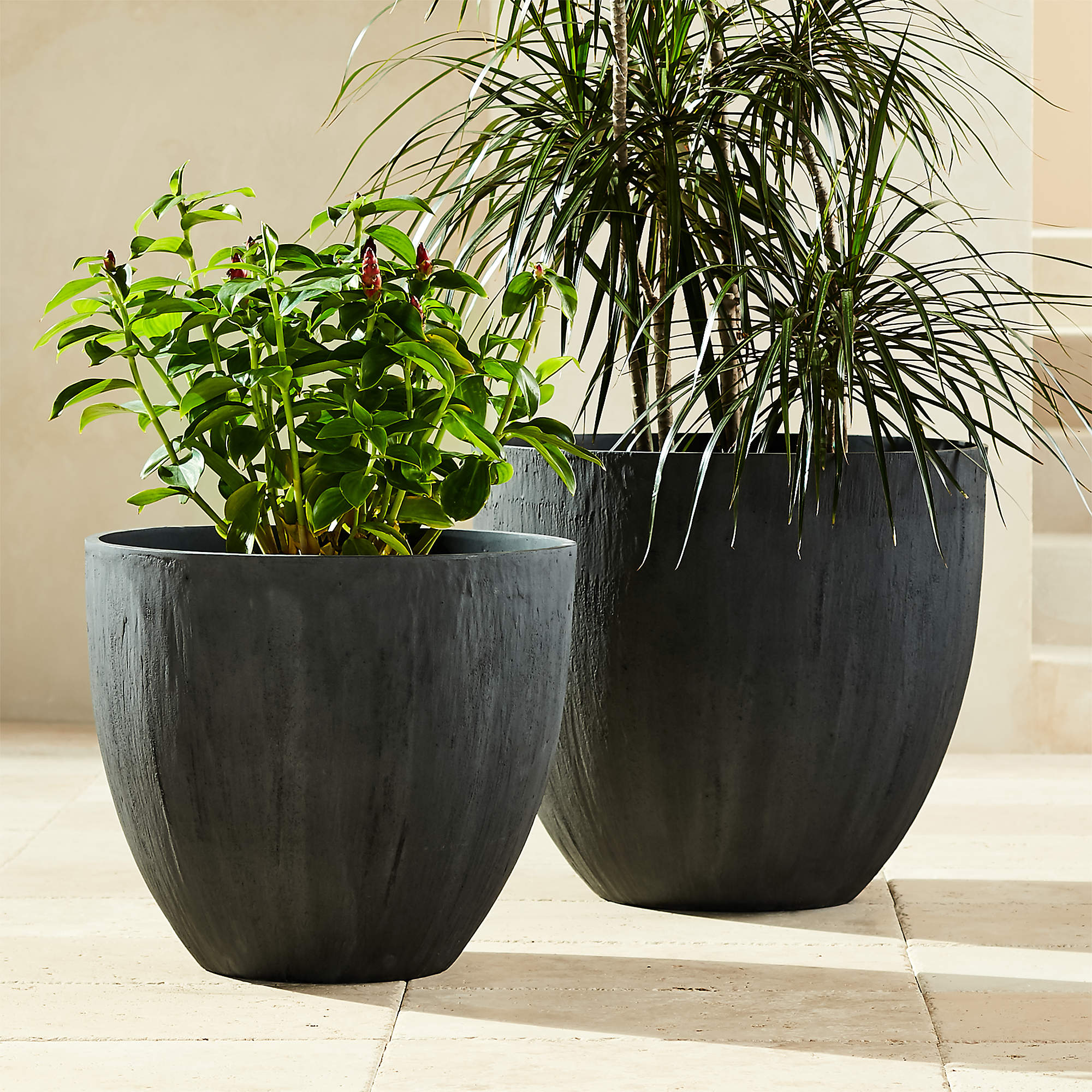 Castino Charcoal Outdoor Modern Stone Planters | CB2
