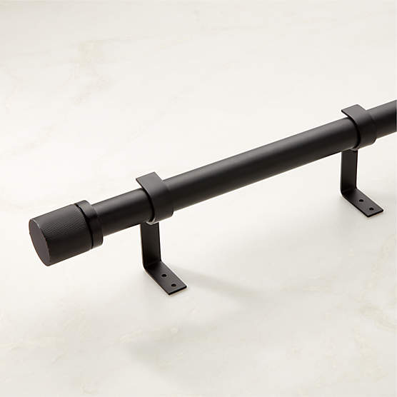 Porter Modern Matte Black Adjustable Curtain Rod with White Marble ...