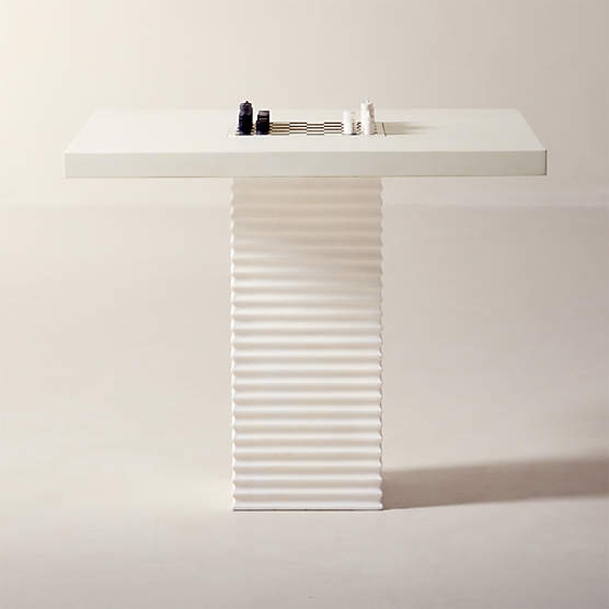 Kikko White Travertine and Brass Inlay Game Side Table | CB2