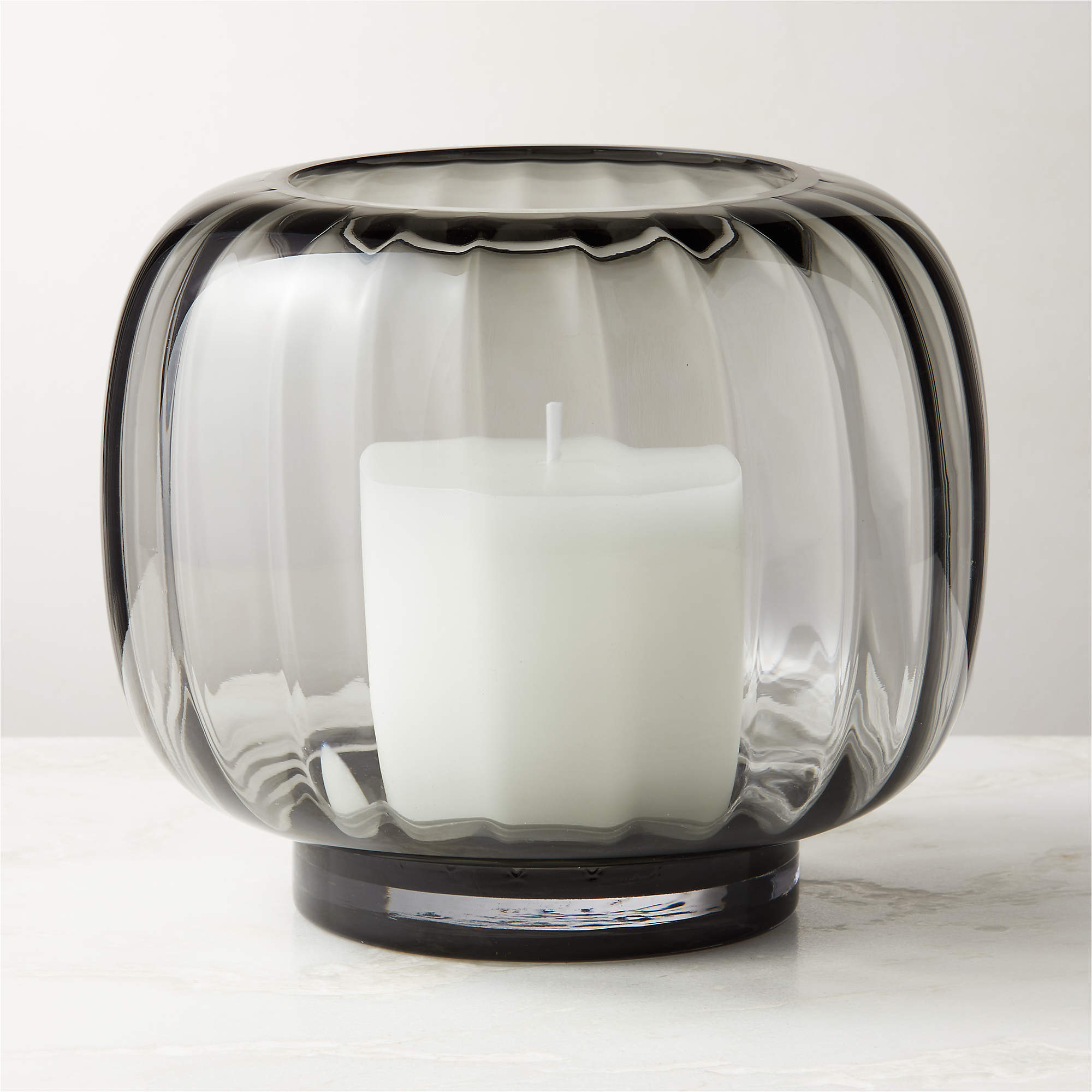 Coco Modern Ribbed Glass Dark Grey Hurricane Candle Holder Large ...