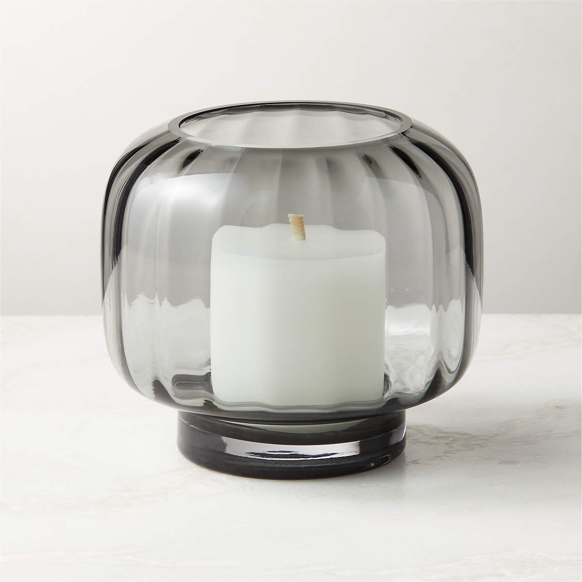 Coco Modern Ribbed Glass Dark Grey Hurricane Candle Holder Small Reviews Cb2