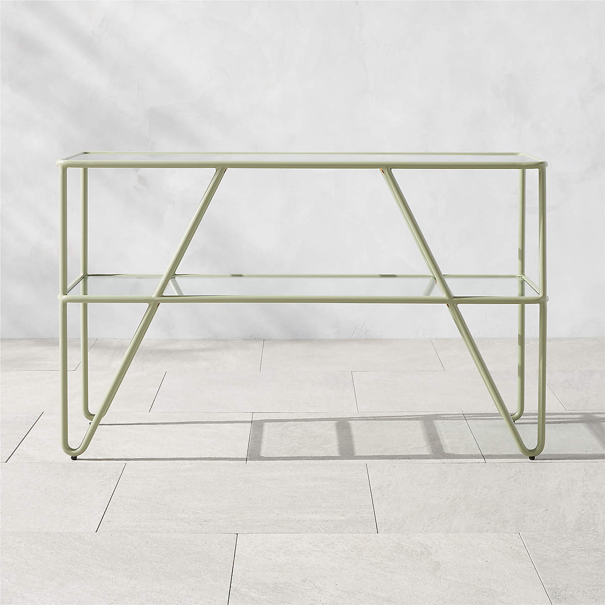 Colombe Green Metal Outdoor Console Table with Glass Top by Ross ...
