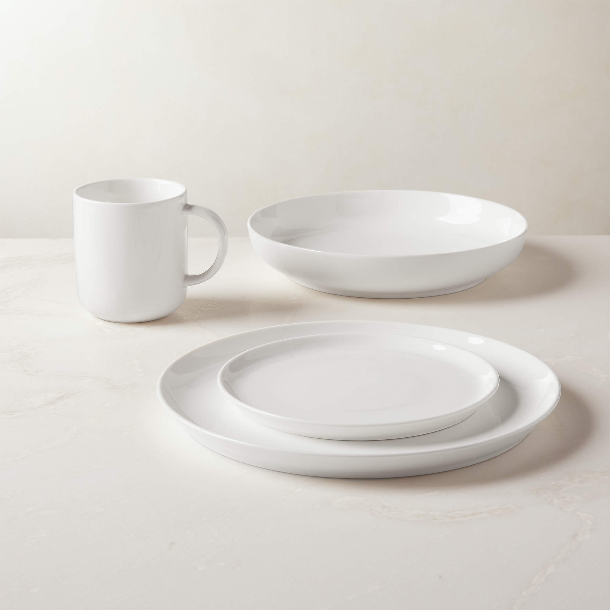 Contact Modern 4-Piece White Dinnerware Set with Pasta Bowl + Reviews | CB2