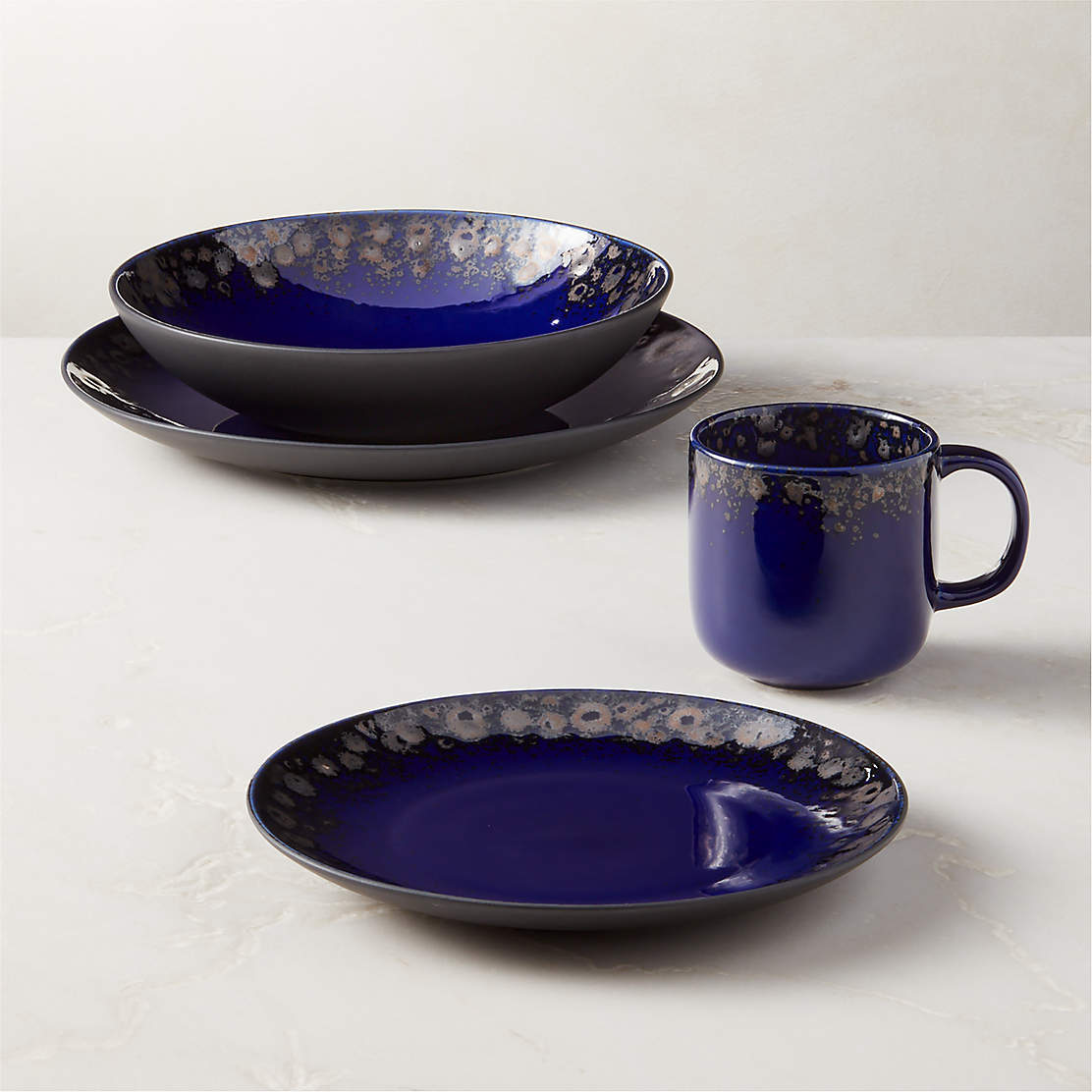 Cordelia 4-Piece Cobalt Blue Dinnerware Set with Soup Bowl | CB2