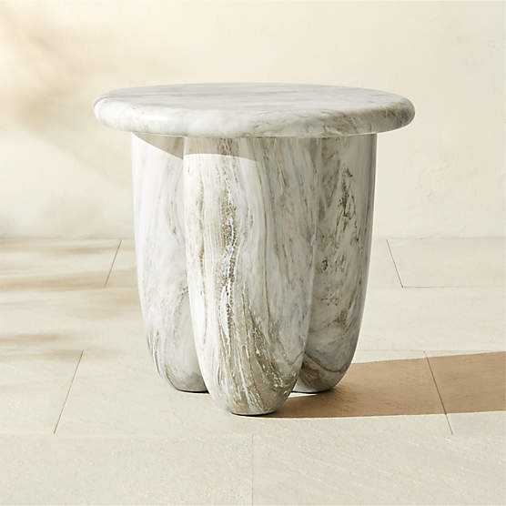 Ilise Modern White Marble Outdoor Side Table + Reviews | CB2