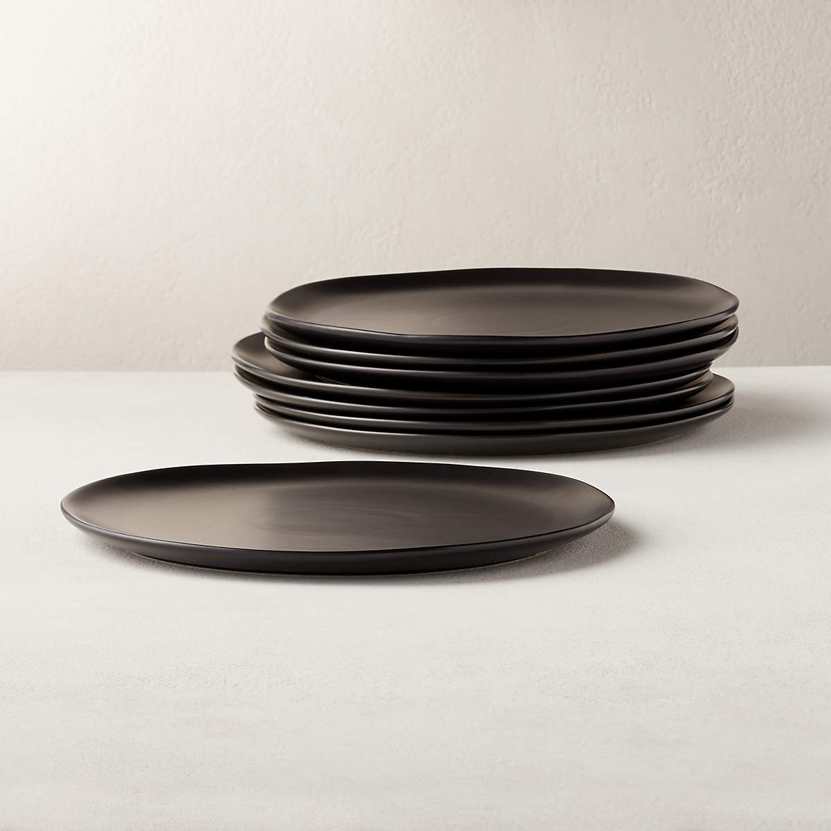 Crisp Modern Matte Black Dinner Plate Set of 8 + Reviews | CB2