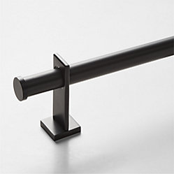 Porter Modern Matte Black Adjustable Curtain Rod with Black Marble ...