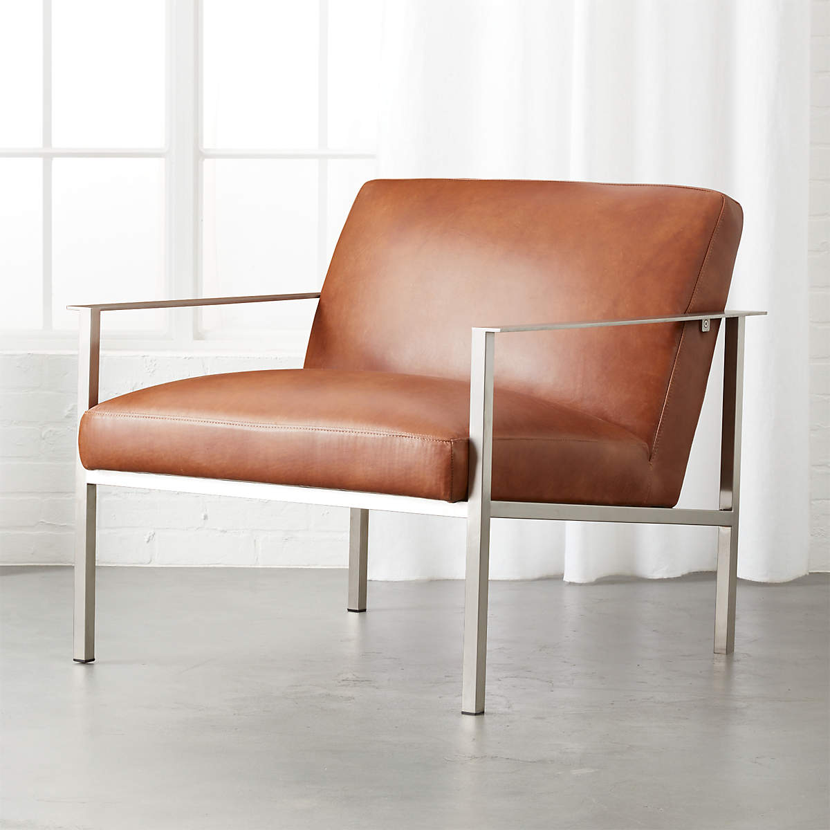 Cue Brown Modern Leather Modern Lounge Chair | CB2