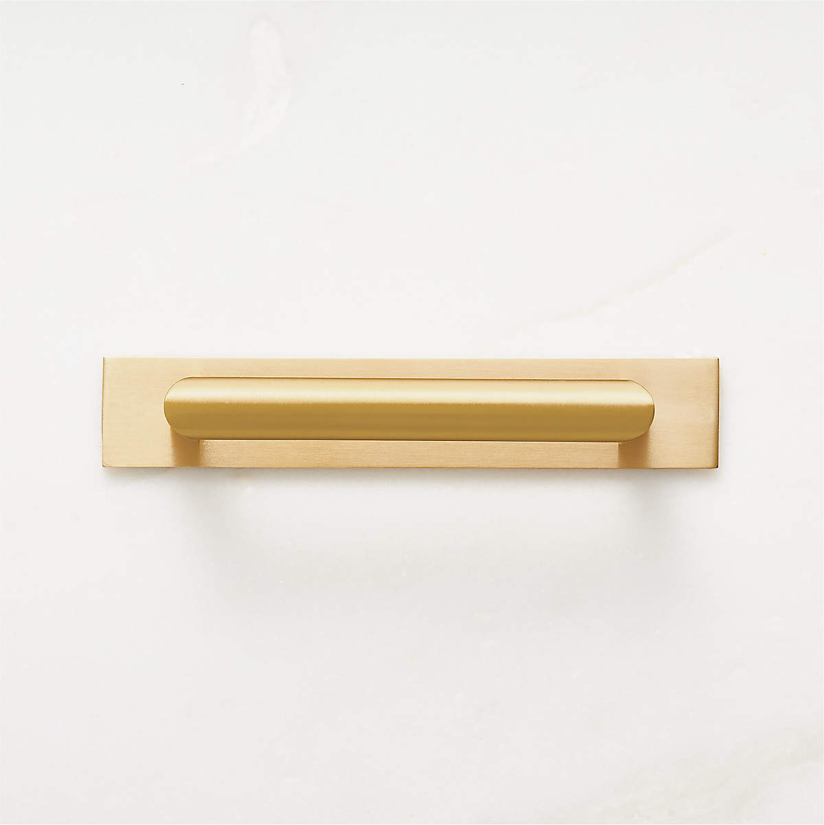 Curveaux Curved Brushed Brass Cabinet Handle with Backplate 4" | CB2