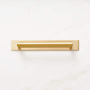 Curveaux Curved Brushed Brass Cabinet Handle with Backplate 5" | CB2