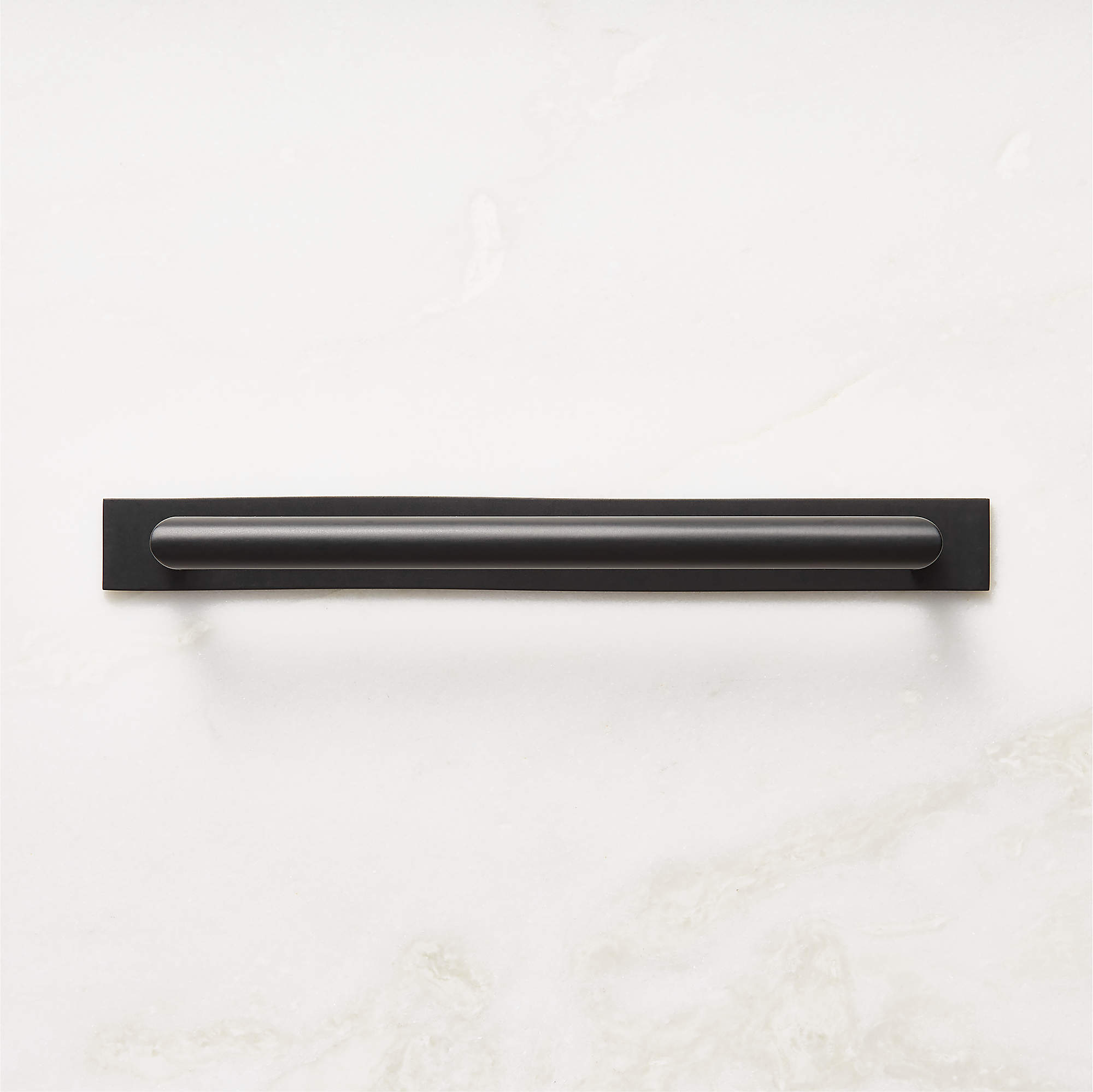 Curveaux Curved Black Cabinet Handle with Backplate 8" | CB2