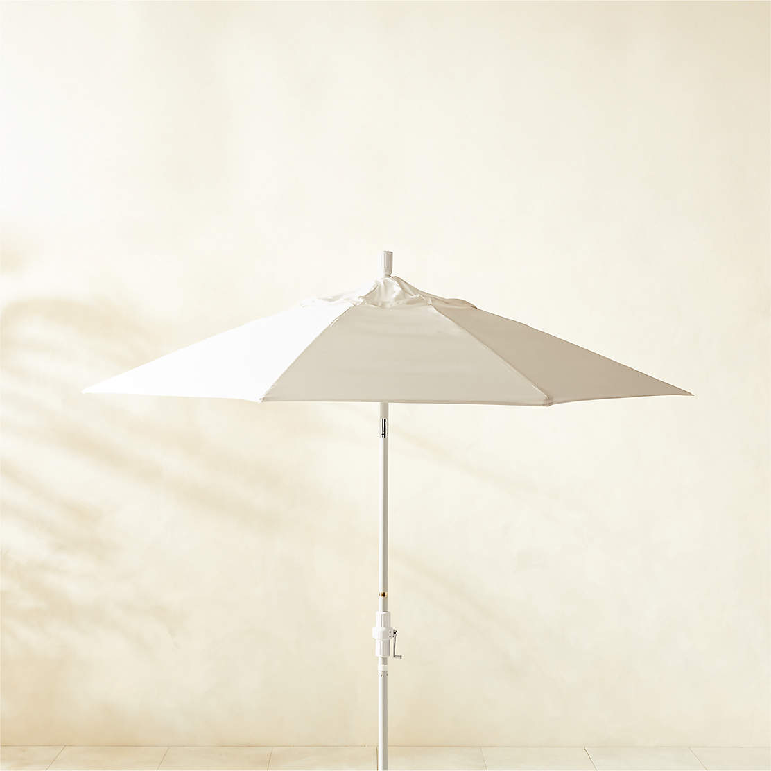 Market Round Natural White Outdoor Umbrella with White Base | CB2